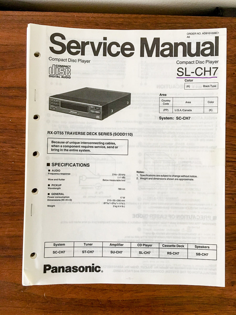 Panasonic SL-CH7 CD Player Service Manual *Original* – Vintage Audio ...