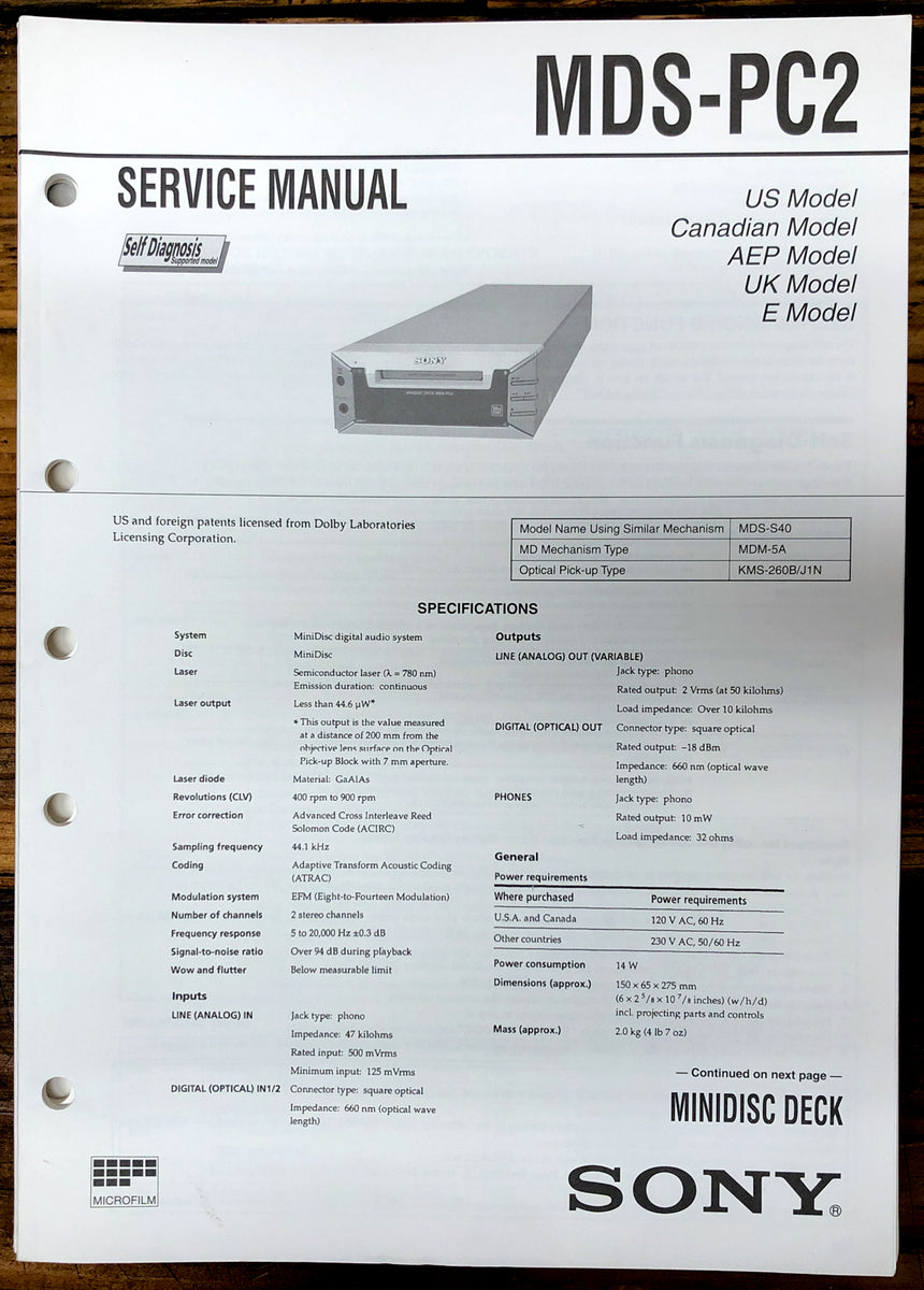 MD MiniDisc Deck Service Manual *Original* – Vintage Audio Store ...
