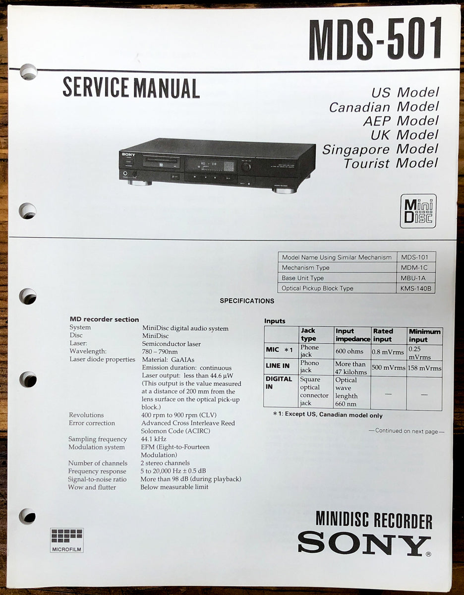 MD MiniDisc Recorder Service Manual *Original* – Vintage Audio Store ...