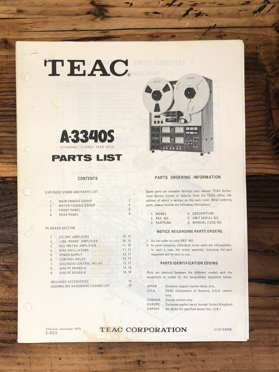 Reel to Reel Parts List Manual *Original* – Vintage Audio Store ...