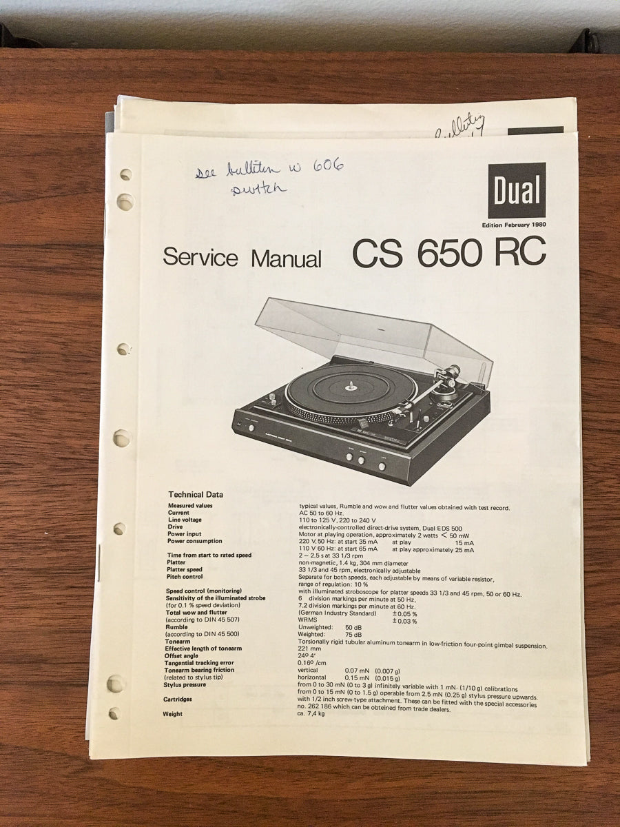 Dual CS 650 RC 650RC Turntable / Record Player Service Manual *Origina ...