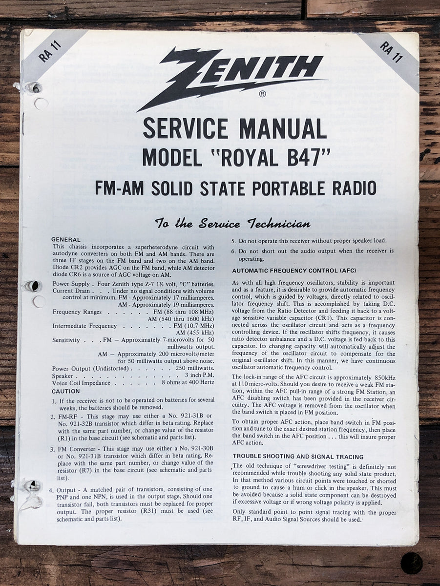 Radio Service Manual *Original* – Vintage Audio Store - Vintage Service ...