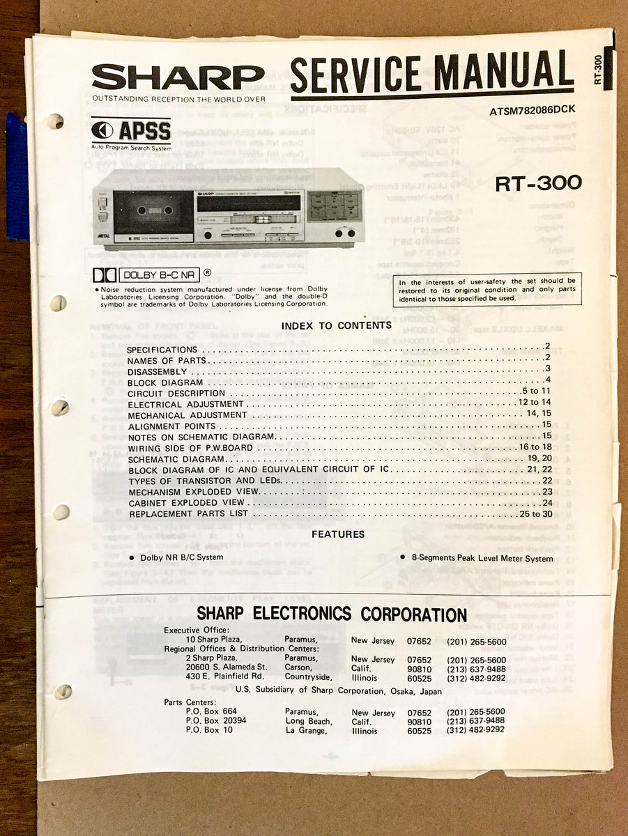 Sharp RT-300 Cassette Deck Service Manual *Original* – Vintage Audio ...