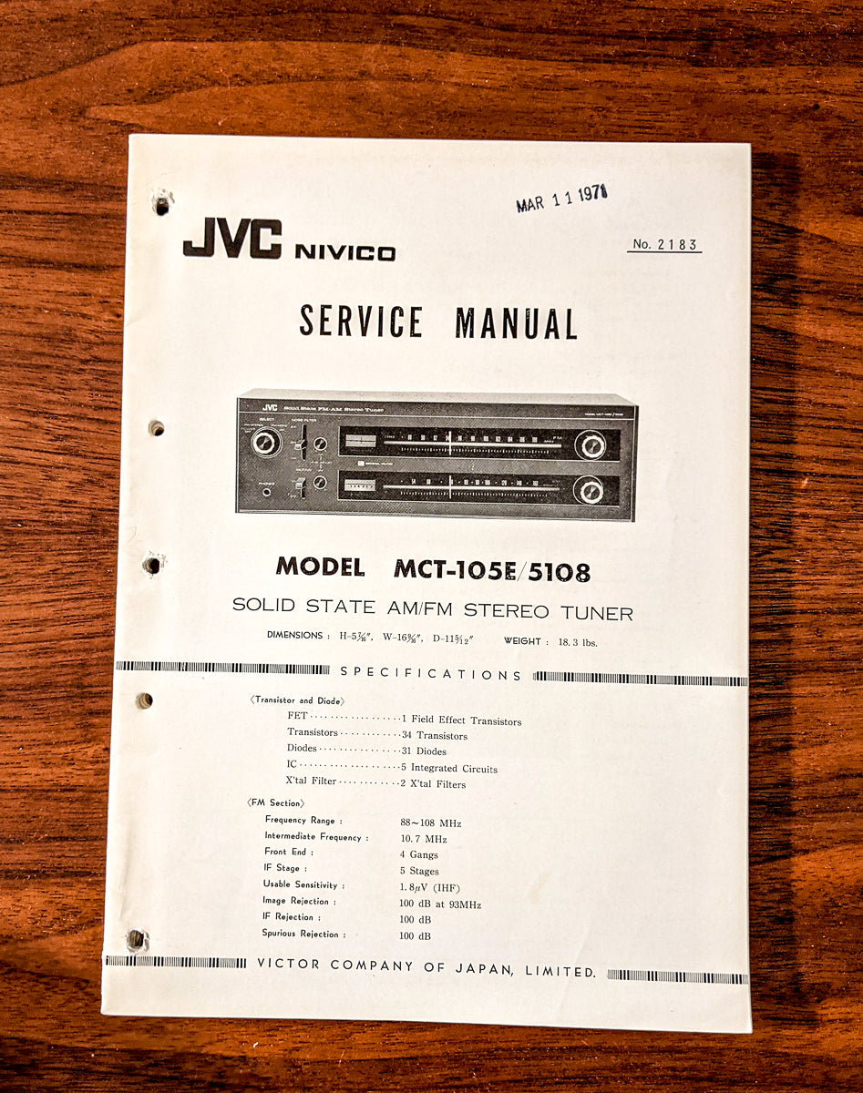 JVC MCT-105E MCT-5108 Service Manual *Original* – Vintage Audio Store ...