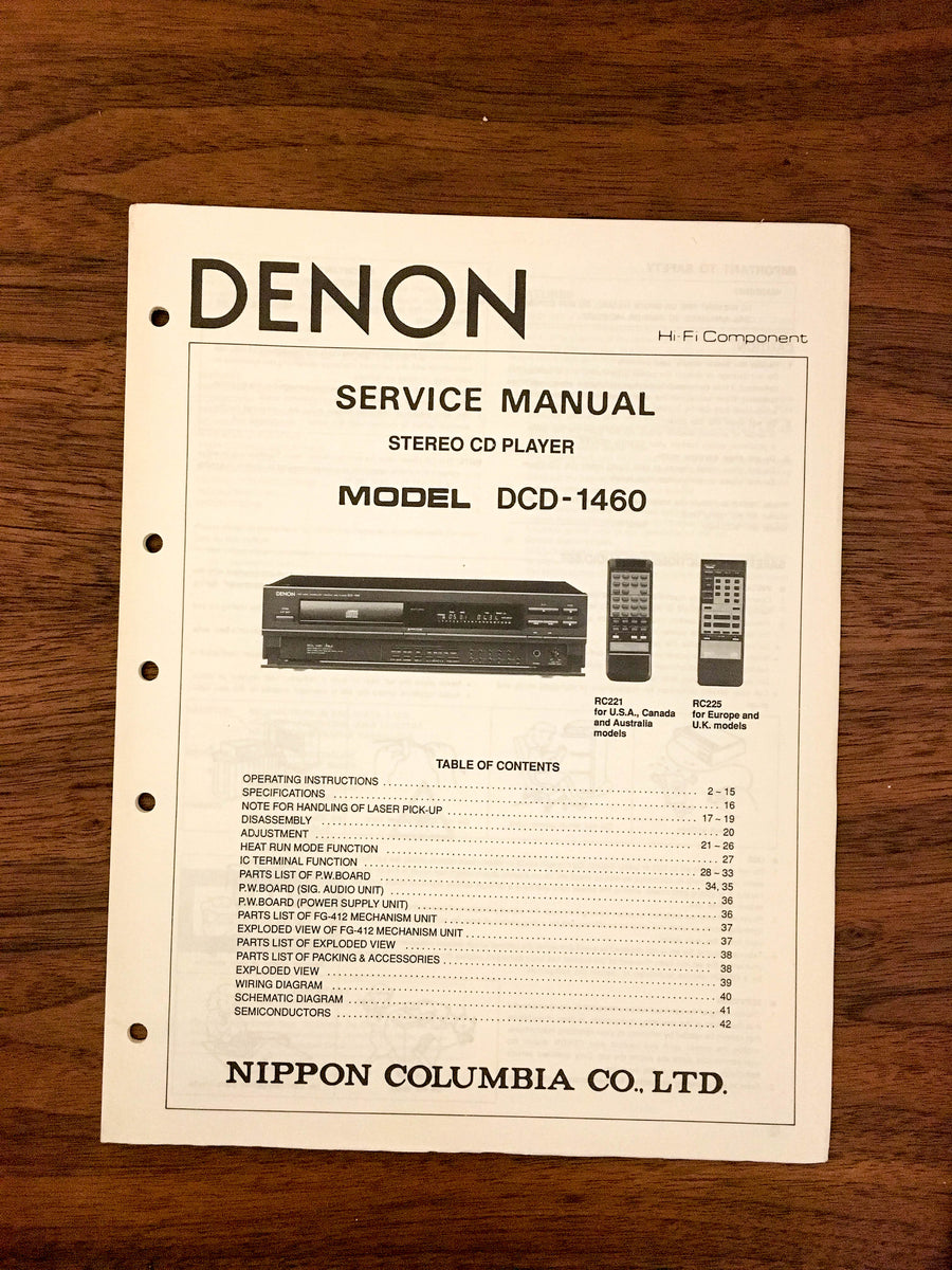 Denon DCD-1460 CD Player Service Manual *Original* – Vintage Audio ...