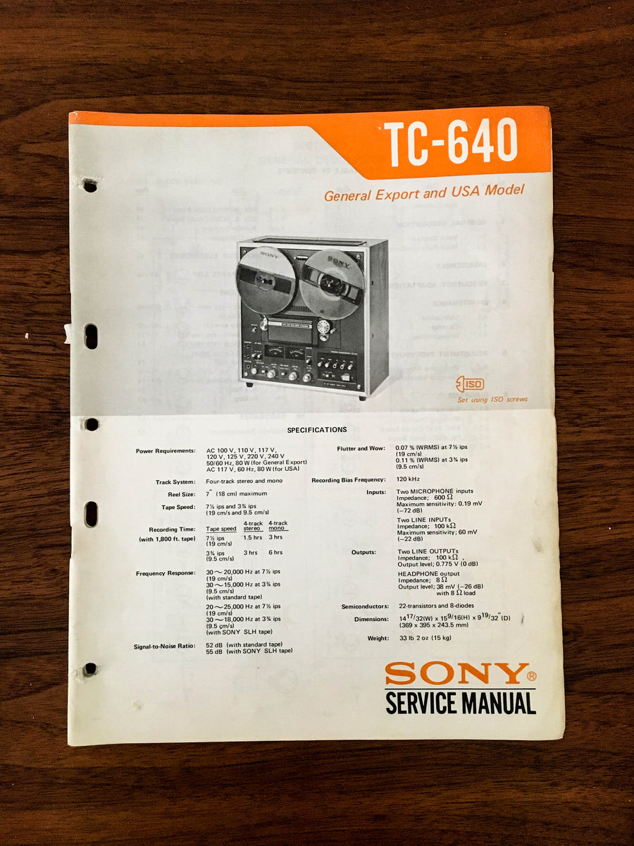 Sony TC-640 Reel to Reel Service Manual *Original* – Vintage Audio ...