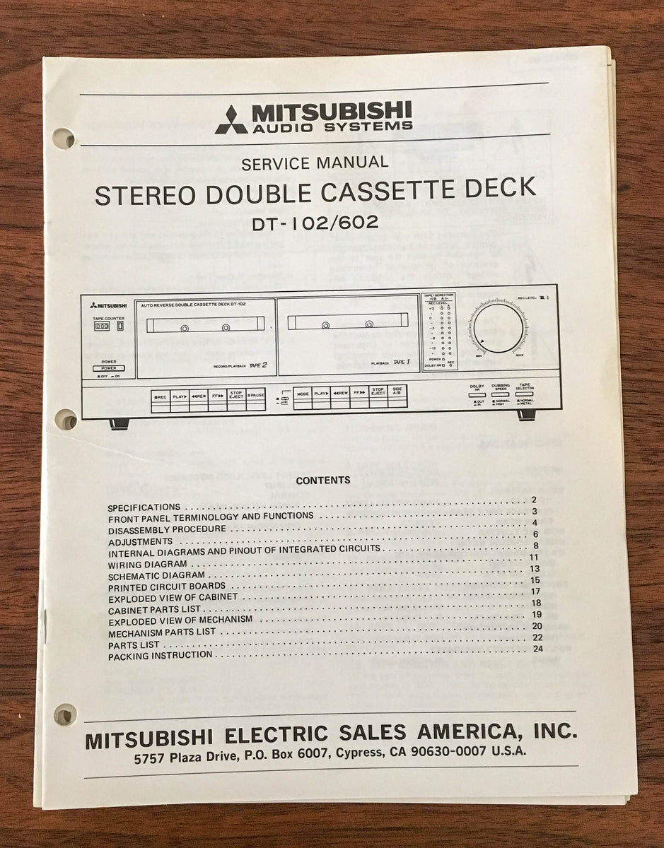 Mitsubishi DT-102 DT-602 Service Manual *Original* – Vintage Audio ...