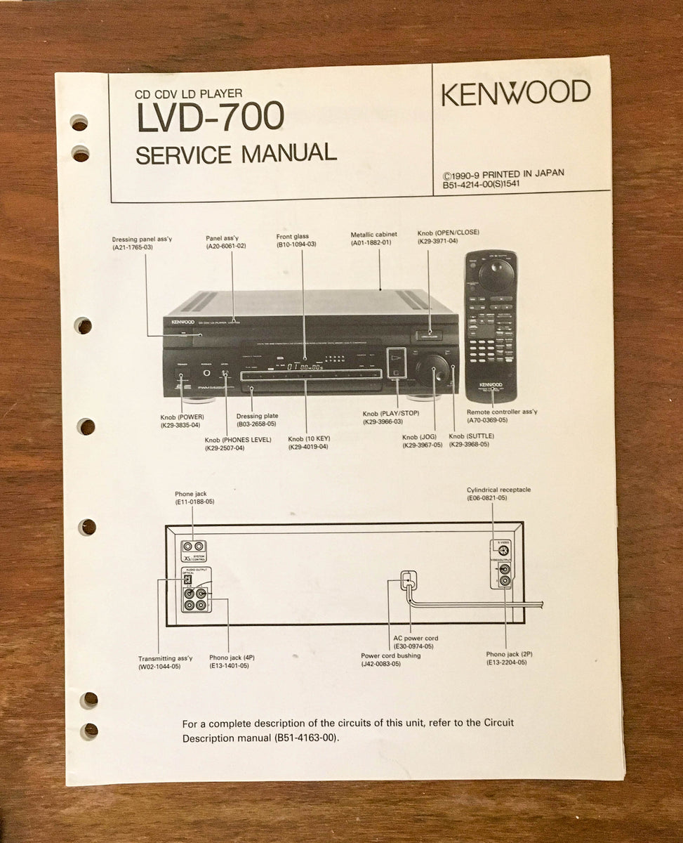 Kenwood LVD-700 CD CDV LD Player Service Manual *Original* – Vintage ...