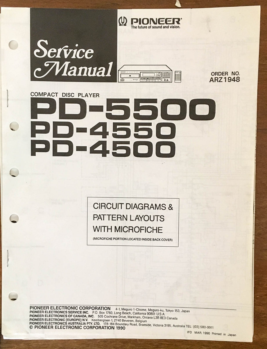 Pioneer PD-5500 PD-4550 PD-4500 CD Player Service Manual Notice *Origi ...