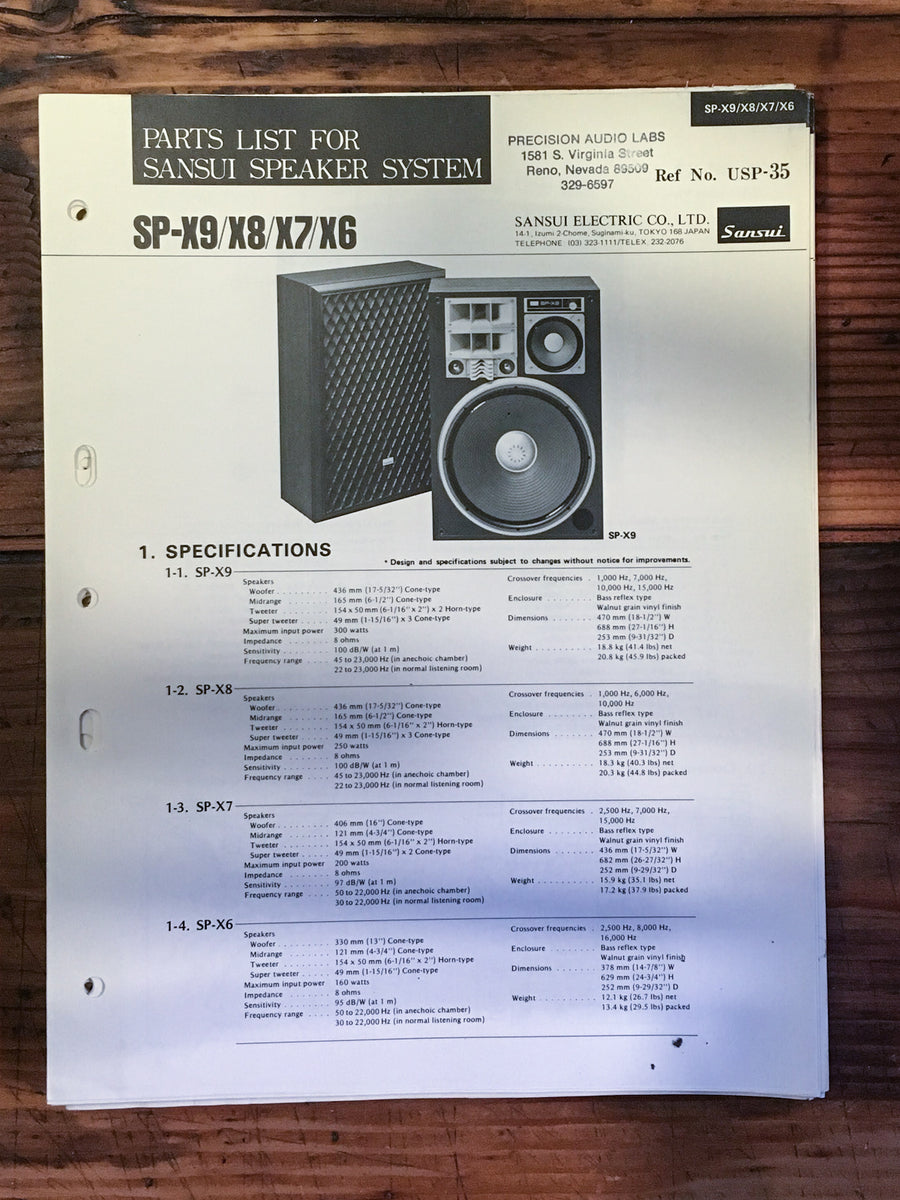 Speaker Parts List Manual *Original* – Vintage Audio Store - Vintage ...