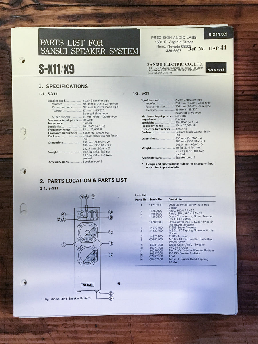 Speaker Parts List Manual *Original* – Vintage Audio Store - Vintage ...