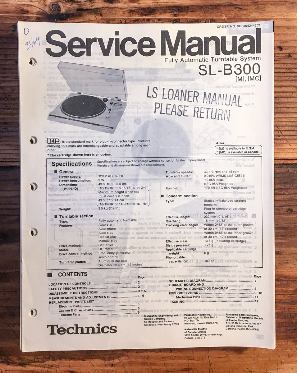 Technics SL-B300 Record Player / Turntable Service Manual *Original ...