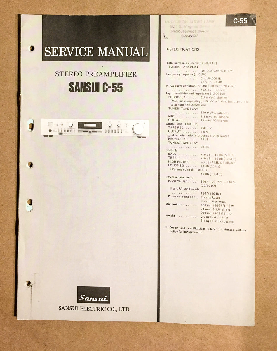 Sansui C-55 Pre Amplifier / Preamp Service Manual *Original* – Vintage ...