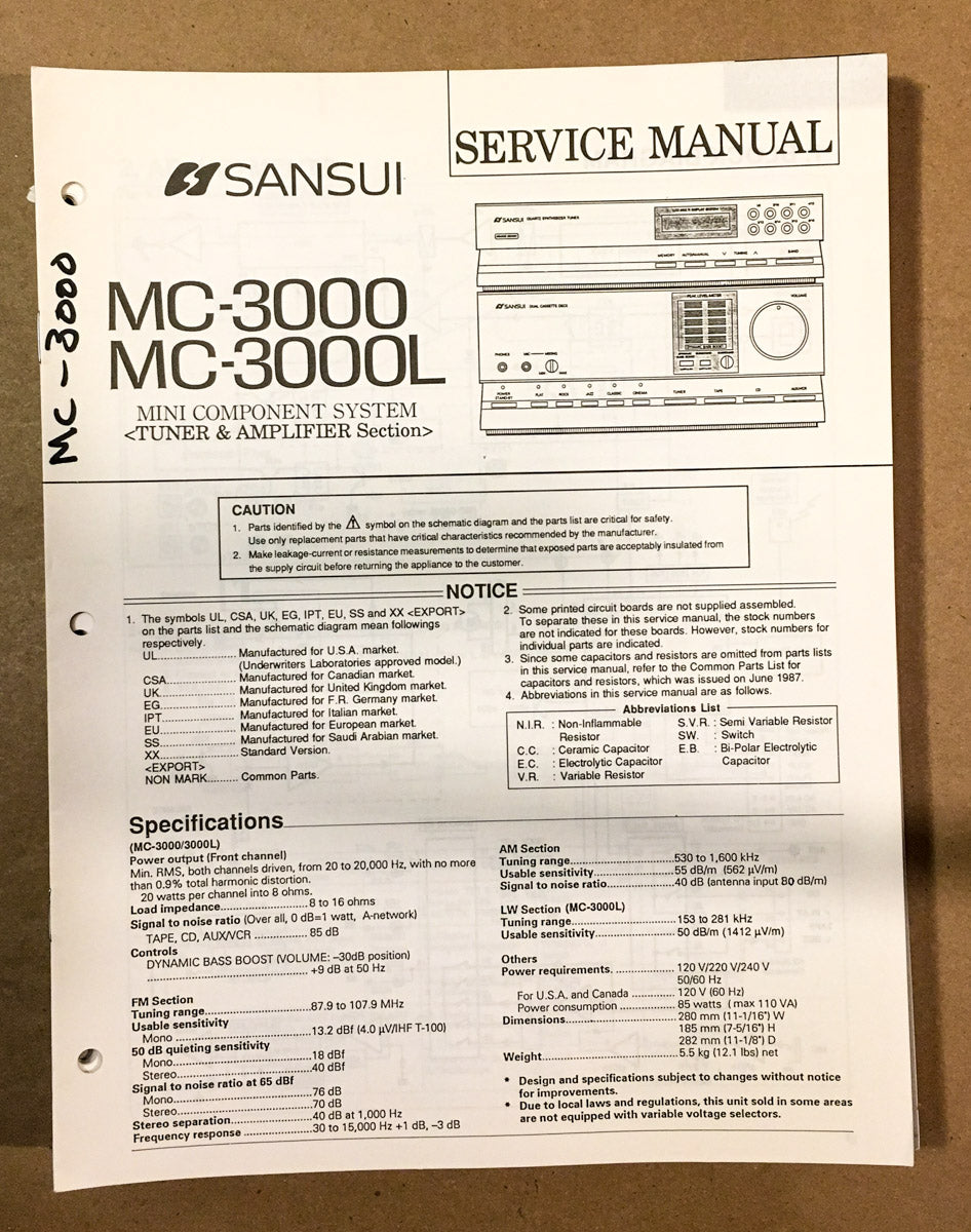 Sansui MC-3000 MC-3000L Stereo Service Manual *Original* – Vintage ...