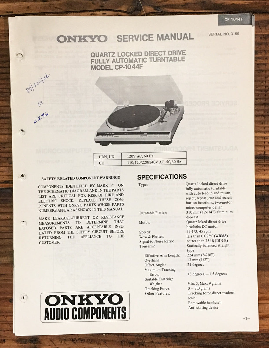 Record Player / Turntable Service Manual *Original* – Vintage Audio ...