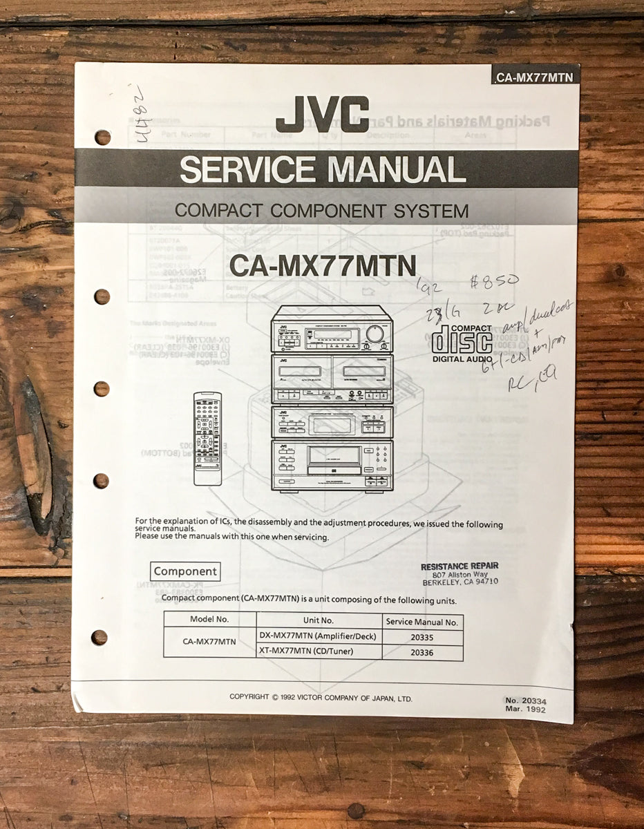 CA-MX77 MTN Service Manual *Original* – Vintage Audio Store - Vintage Service Manuals, Stereo ...
