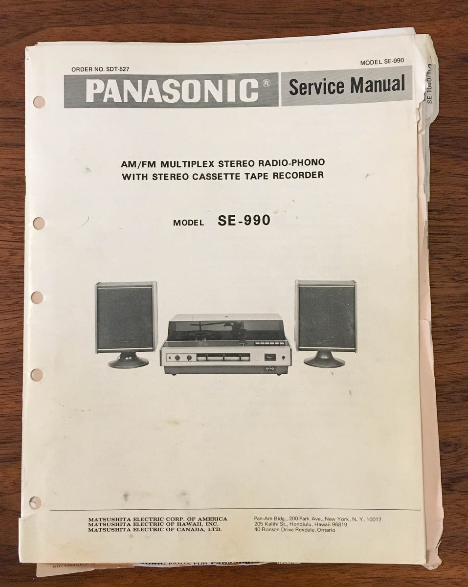 Panasonic SE-990 STEREO SYSTEM Service Manual *Original* – Vintage ...