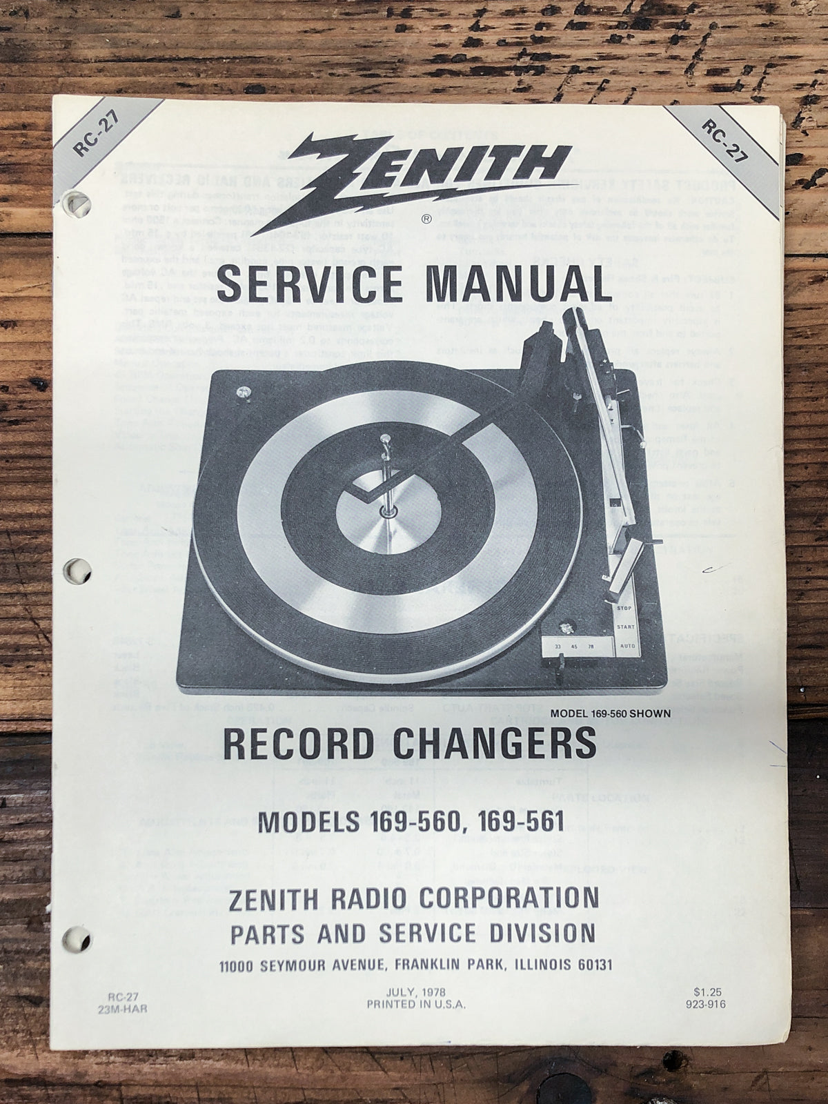 Record Player / Turntable Service Manual *Original* – Vintage Audio ...