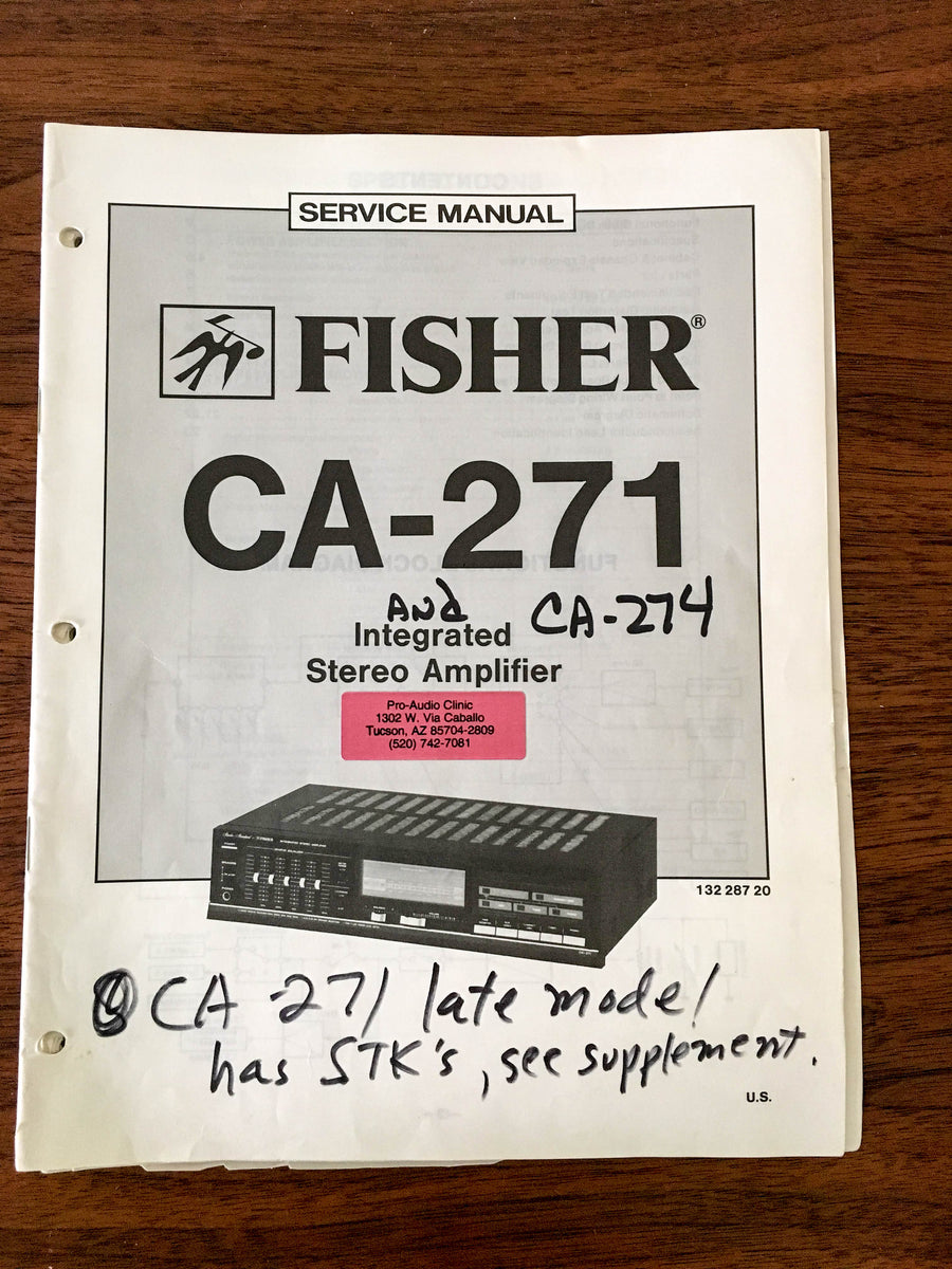Fisher CA-271 Integrated Amplifier Service Manual *Original* – Vintage ...