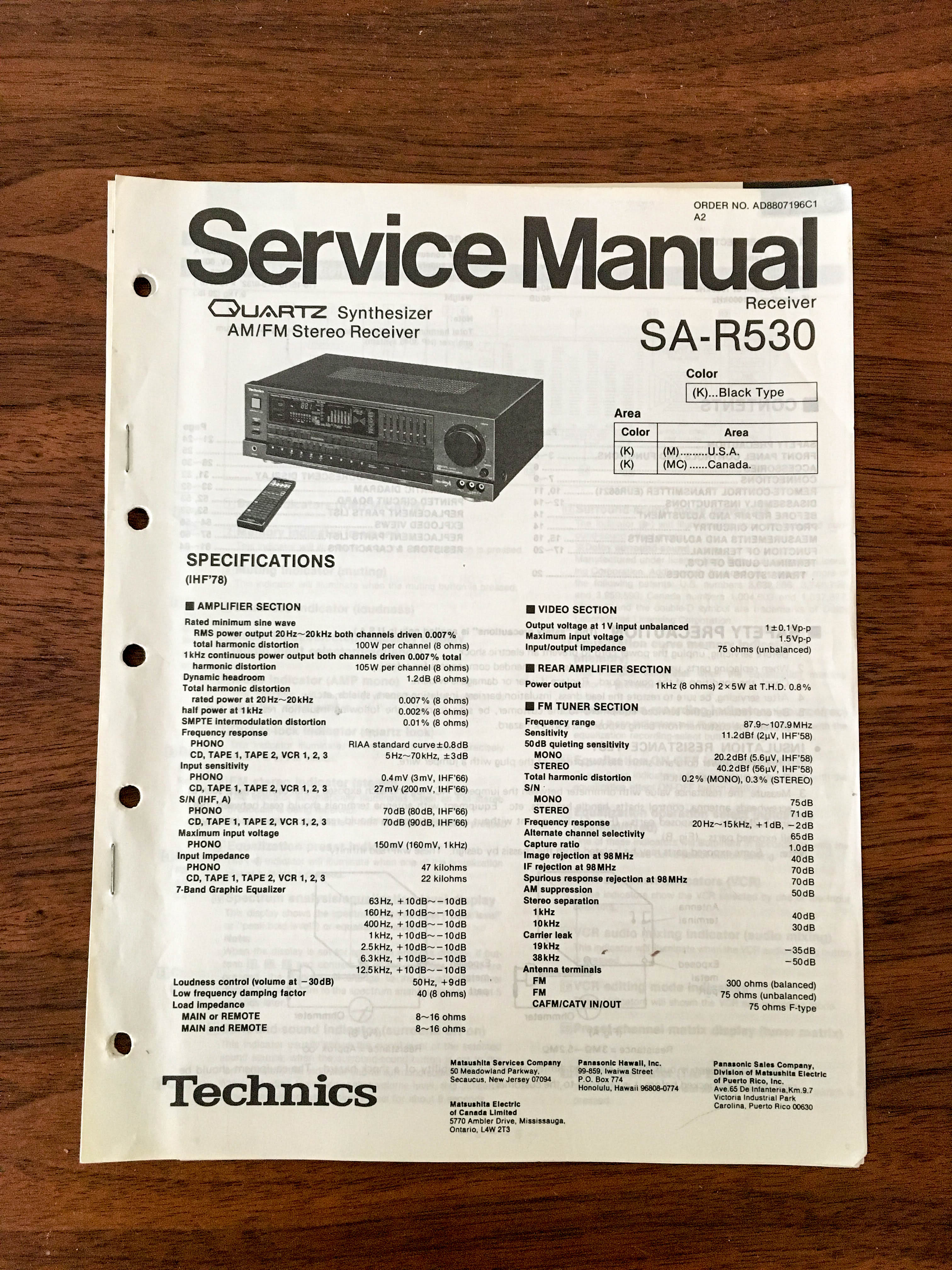 Technics SA-R530 Receiver Service Manual *Original* – Vintage Audio ...