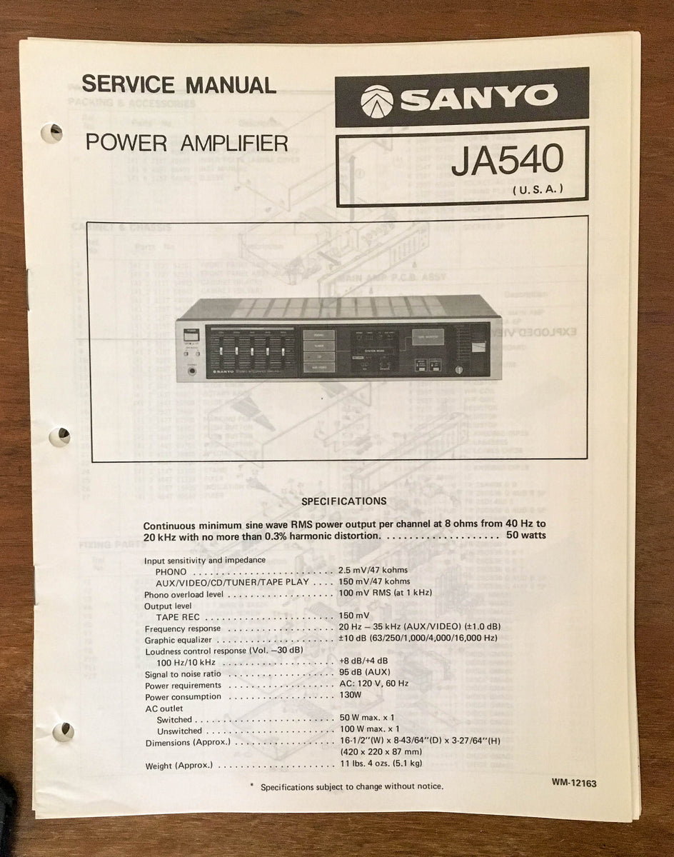 Sanyo JA 540 Amplifier Service Manual *Original* – Vintage Audio Store ...