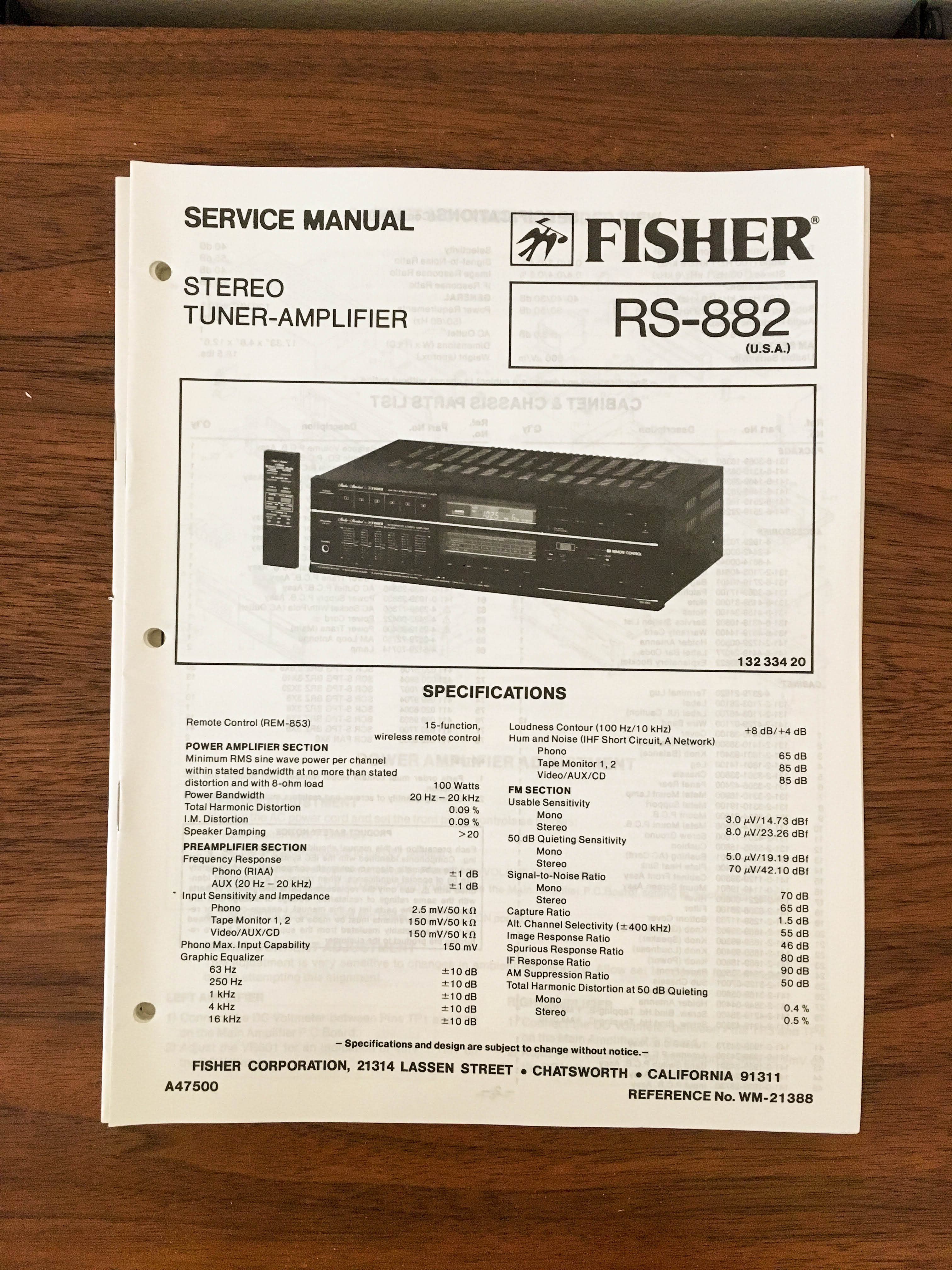 Fisher RS-882 Receiver Service Manual *Original* – Vintage Audio Store ...