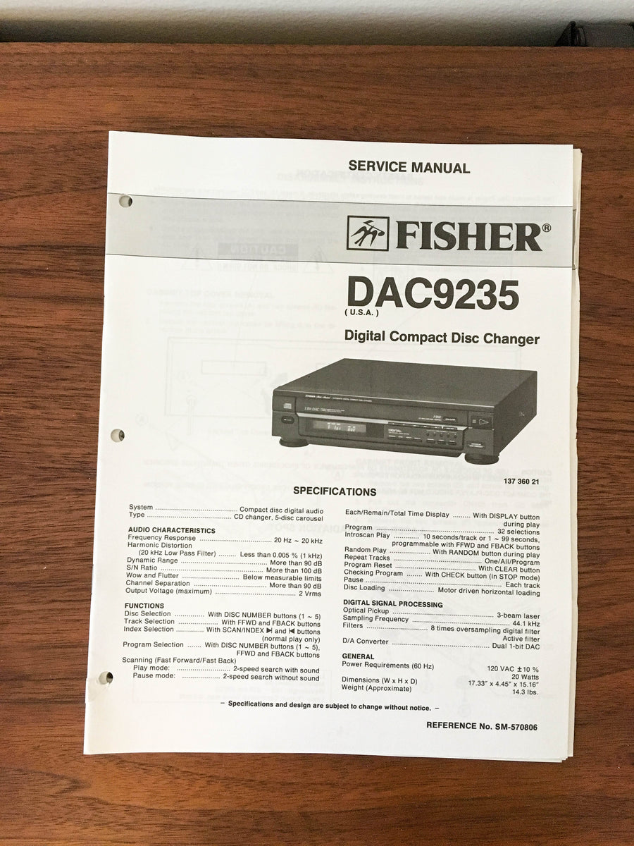 Fisher DAC-9235 CD Player Service Manual *Original* – Vintage Audio ...