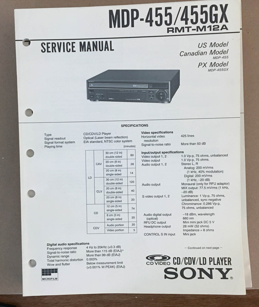 Sony MDP-500 CD CDV LD PLAYER Service Manual *Original* – Vintage Audio ...