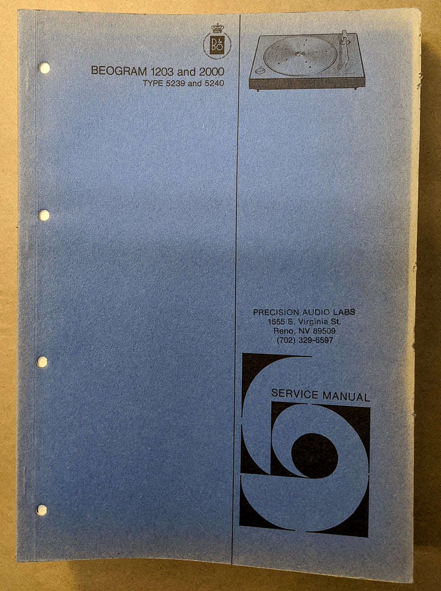B&O Bang & Olufsen Beogram 1203 2000 Turntable Service Manual *Origina ...