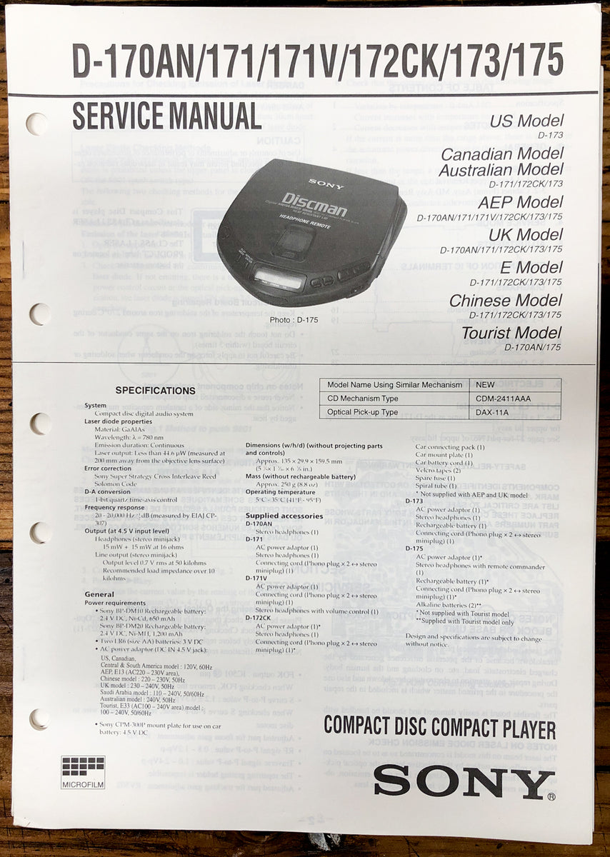 CD Player / Discman Service Manual *Original* – Vintage Audio Store ...