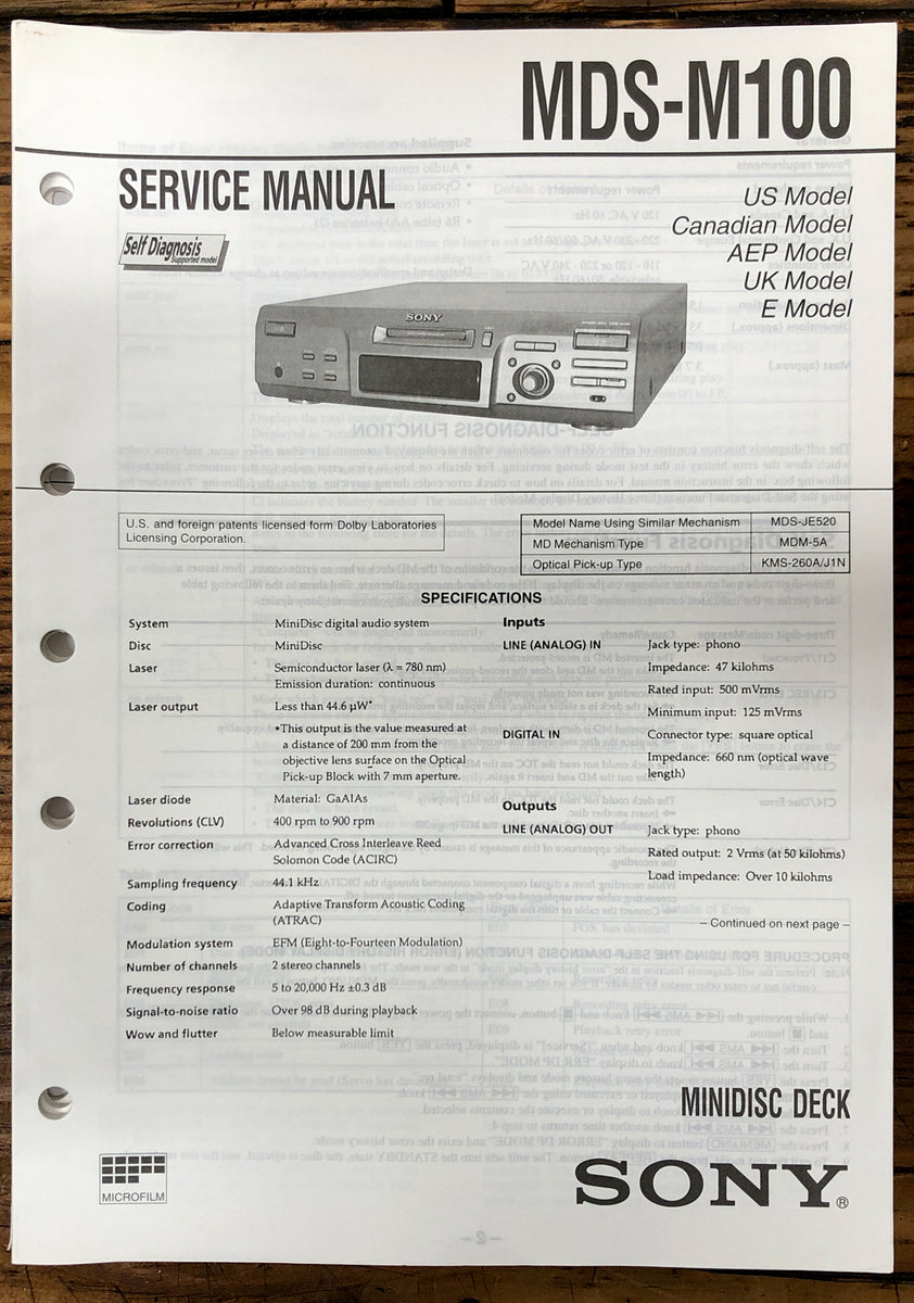 MD MiniDisc Deck Service Manual *Original* – Vintage Audio Store - Vintage Service Manuals ...