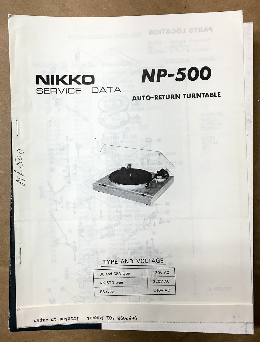 Nikko NP-500 Record Player / Turntable Service Manual *Original ...