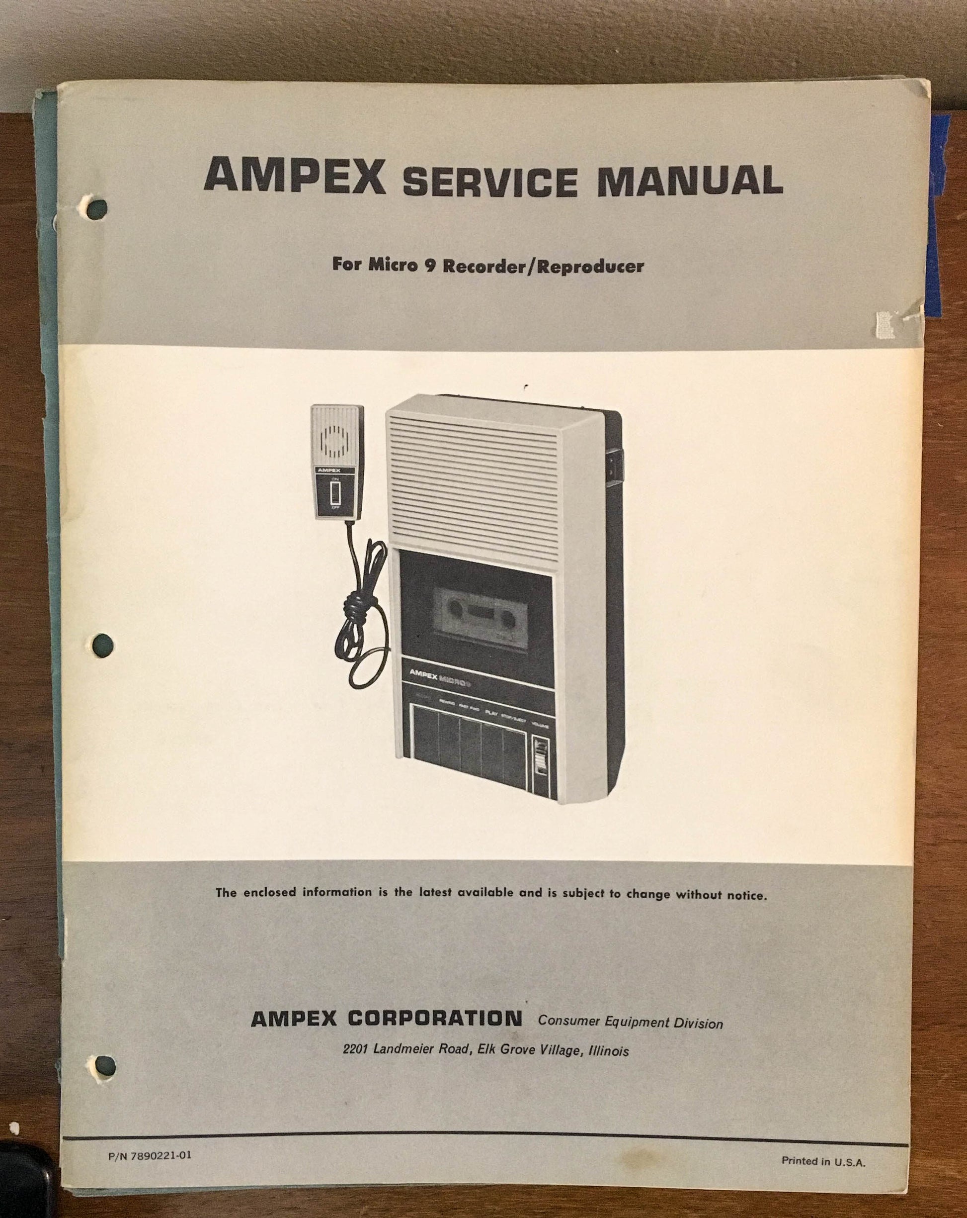 Ampex Micro 9 Cassette Player / Reocorder Service Manual *Original ...