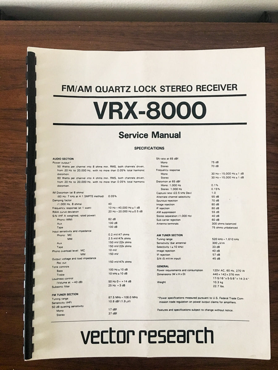 Vector Research VRX-8000 Receiver Service Manual *COPY* – Vintage Audio ...