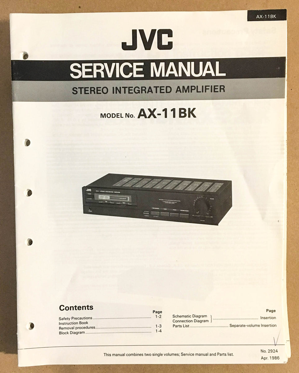 JVC AX-11 BK Amplifier Service Manual *Original* – Vintage Audio Store ...