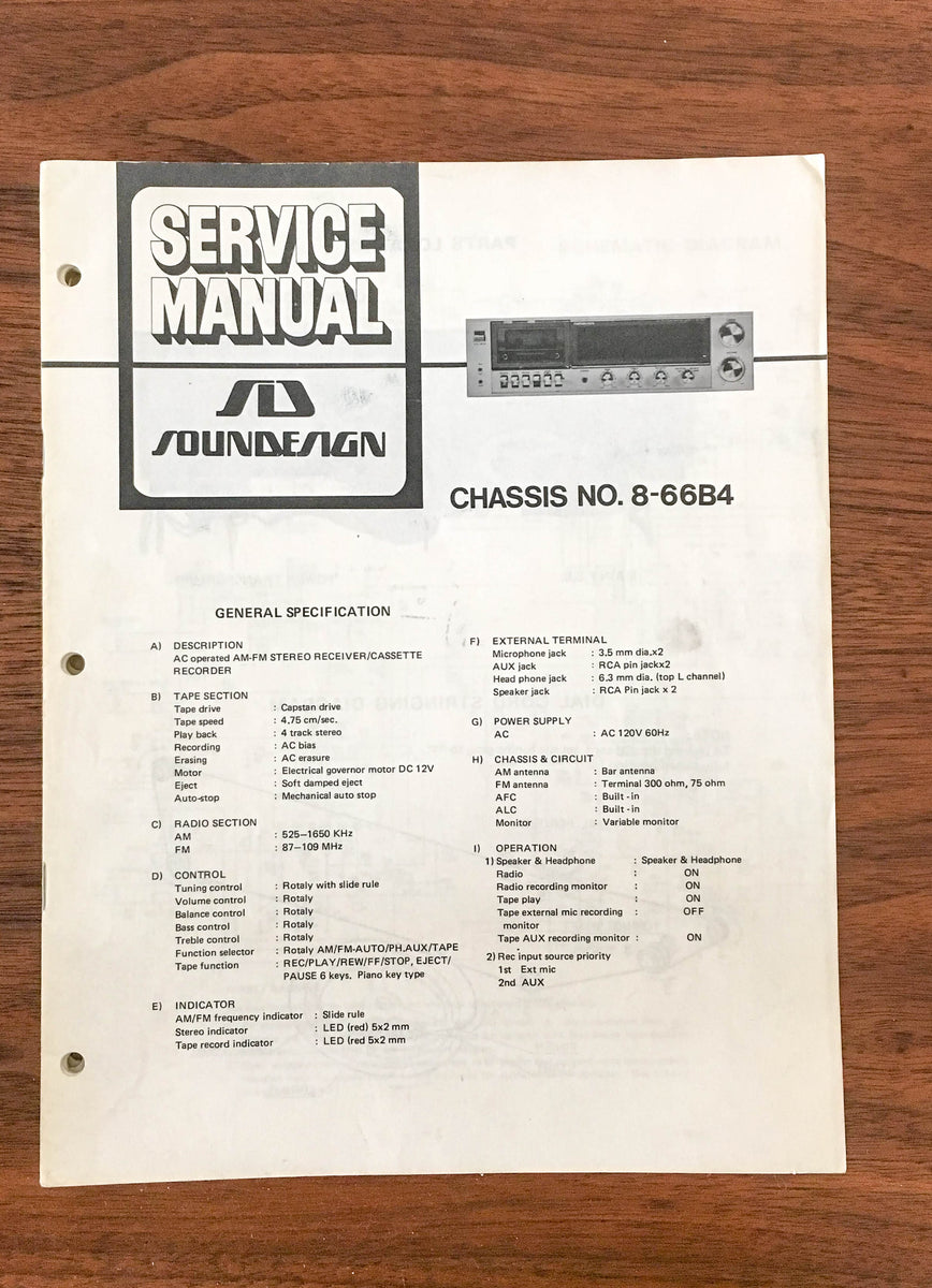 SoundDesign Sound Design Model 8-66B4 Stereo Service Manual *Original ...