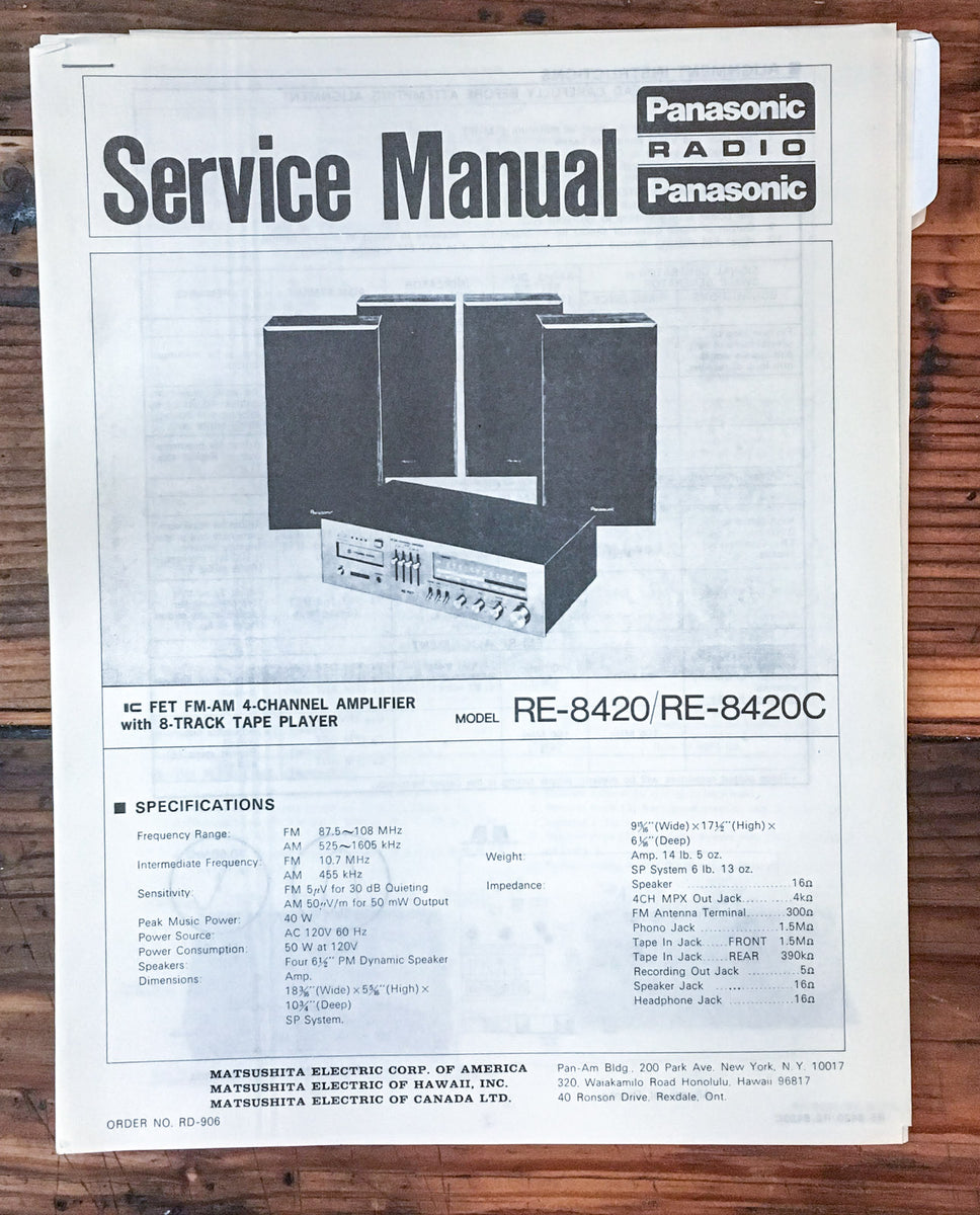 Panasonic RE-8420 RE-8420C Radio Service Manual *Original* #1 – Vintage ...