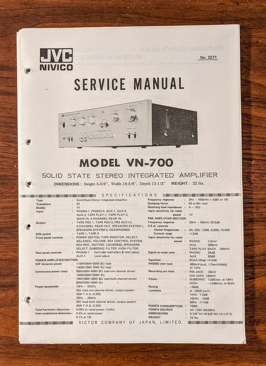 JVC VN-700 Amplifier Service Manual *Original* – Vintage Audio Store ...