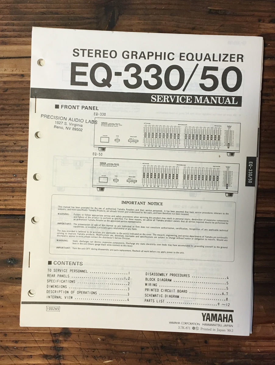 Equalizer Service Manual *Original* – Vintage Audio Store - Vintage ...