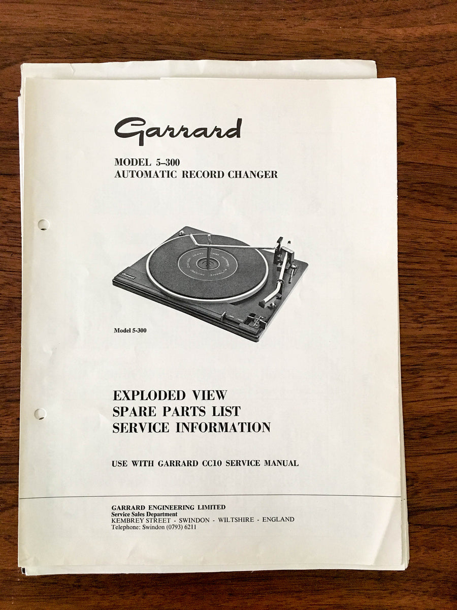 Garrard 5-300 Record Player / Turntable Service Manual *Original ...