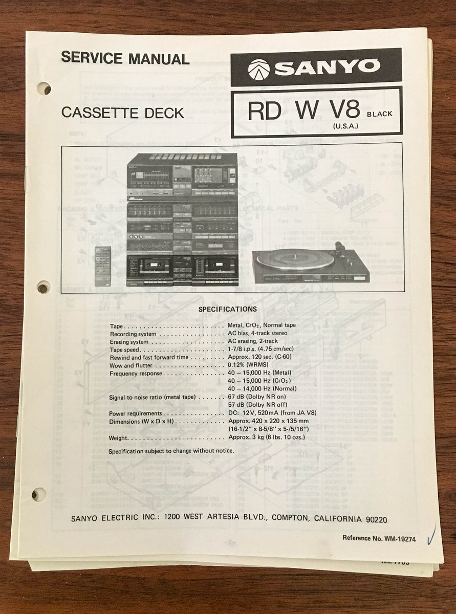 Sanyo RD W V8 Cassette Deck Service Manual *Original* – Vintage Audio ...