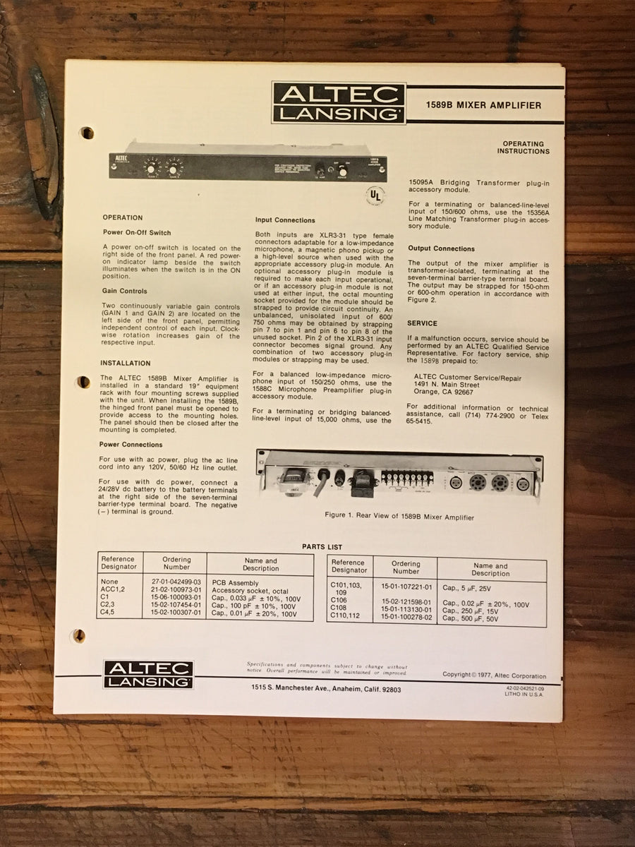 Mixer Amplifier Owner / Operating Instructions *Original* #2 – Vintage ...