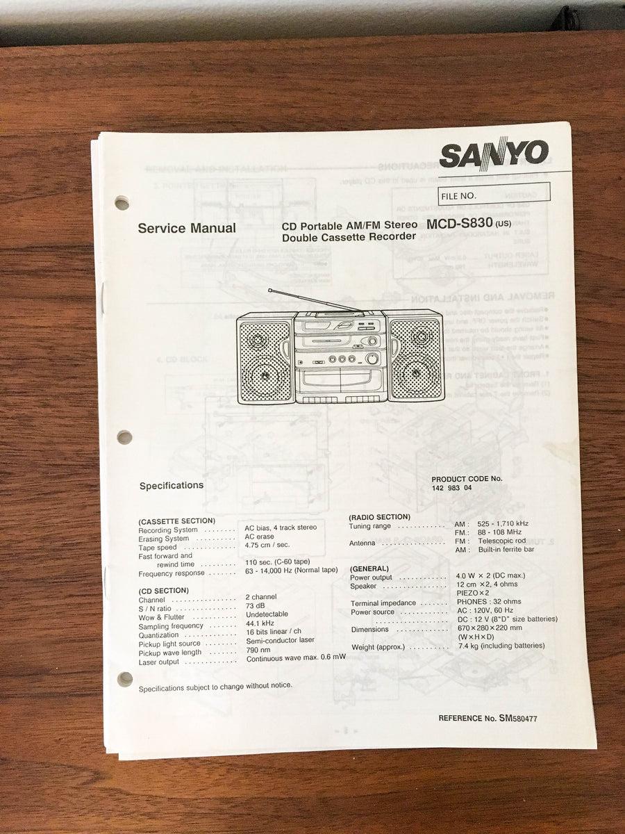 Sanyo MCD-S830 Boombox Stereo Service Manual *Original* – Vintage Audio Store - Vintage Service ...