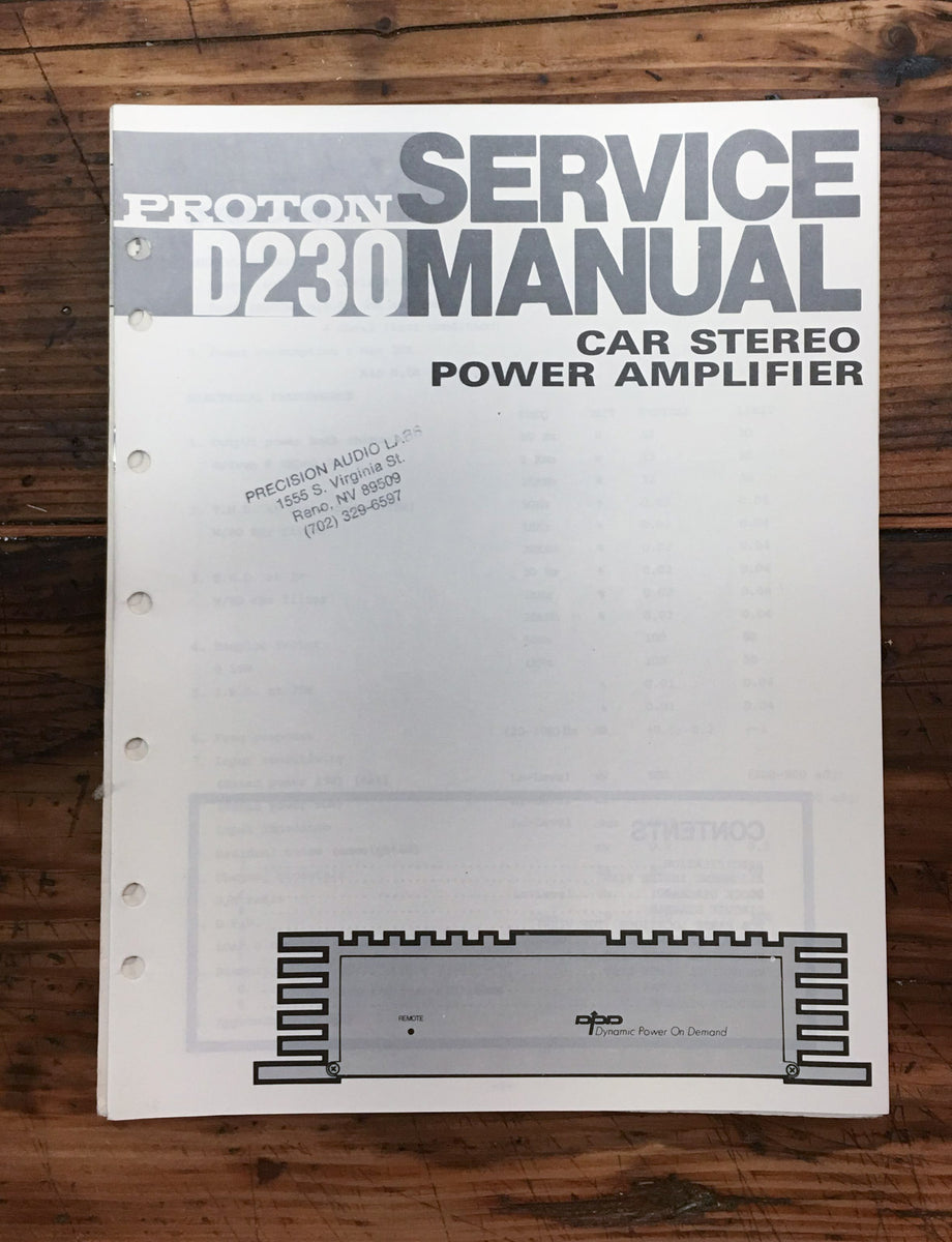 Proton D230 D-230 Car Amplifier Service Manual *Original* – Vintage ...