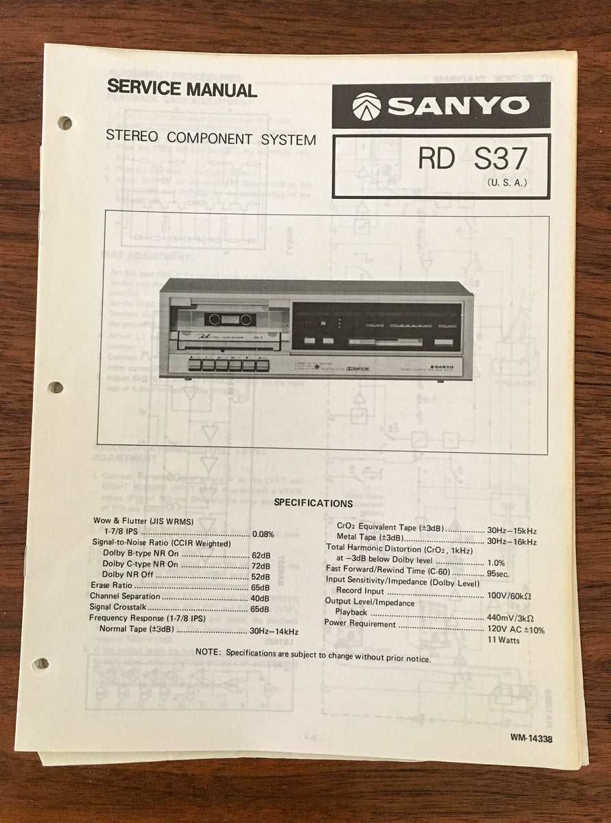Sanyo RD S37 Cassette Deck Service Manual *Original* – Vintage Audio ...