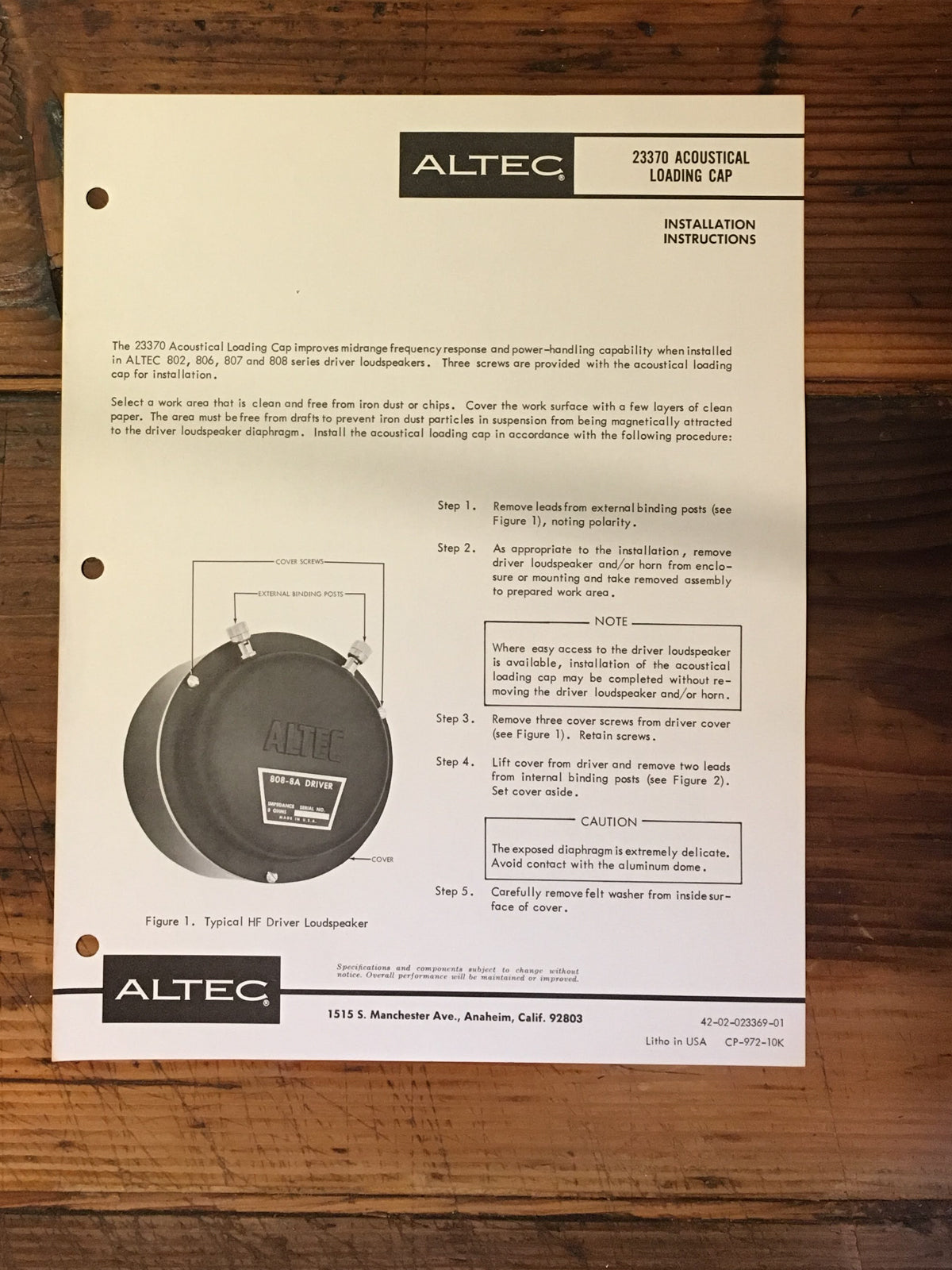 Loading Cap Owner / Operating Instructions *Original* – Vintage Audio ...