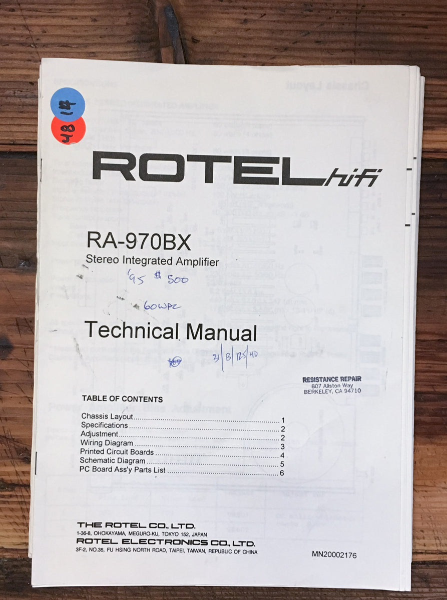 Rotel RA-970BX Amplifier Service Manual *Original* #2 – Vintage Audio ...