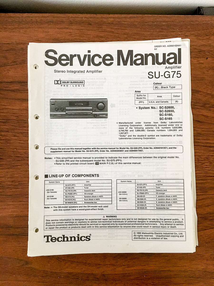 Technics SU-G75 Amplifier Service Manual *Original* – Vintage Audio ...