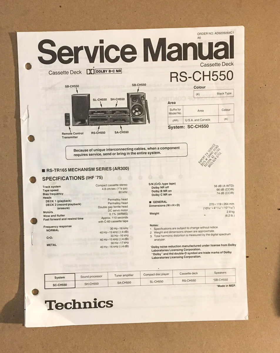 Technics / Panasonic RS-CH550 Service Manual *Original* – Vintage Audio ...