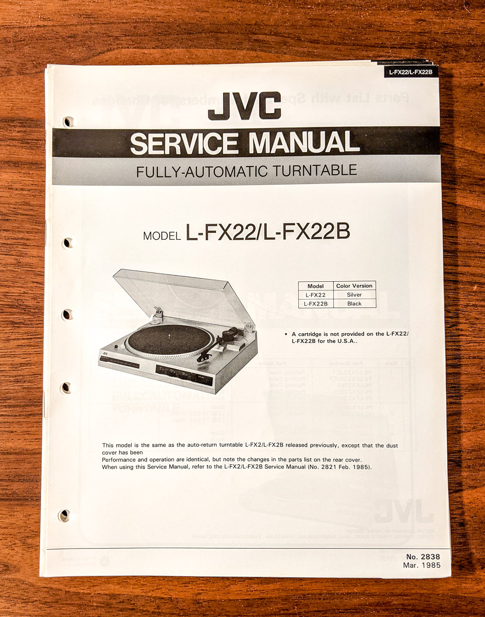 JVC L-FX22 L-FX22B Record Player / Turntable Service Manual *Original ...